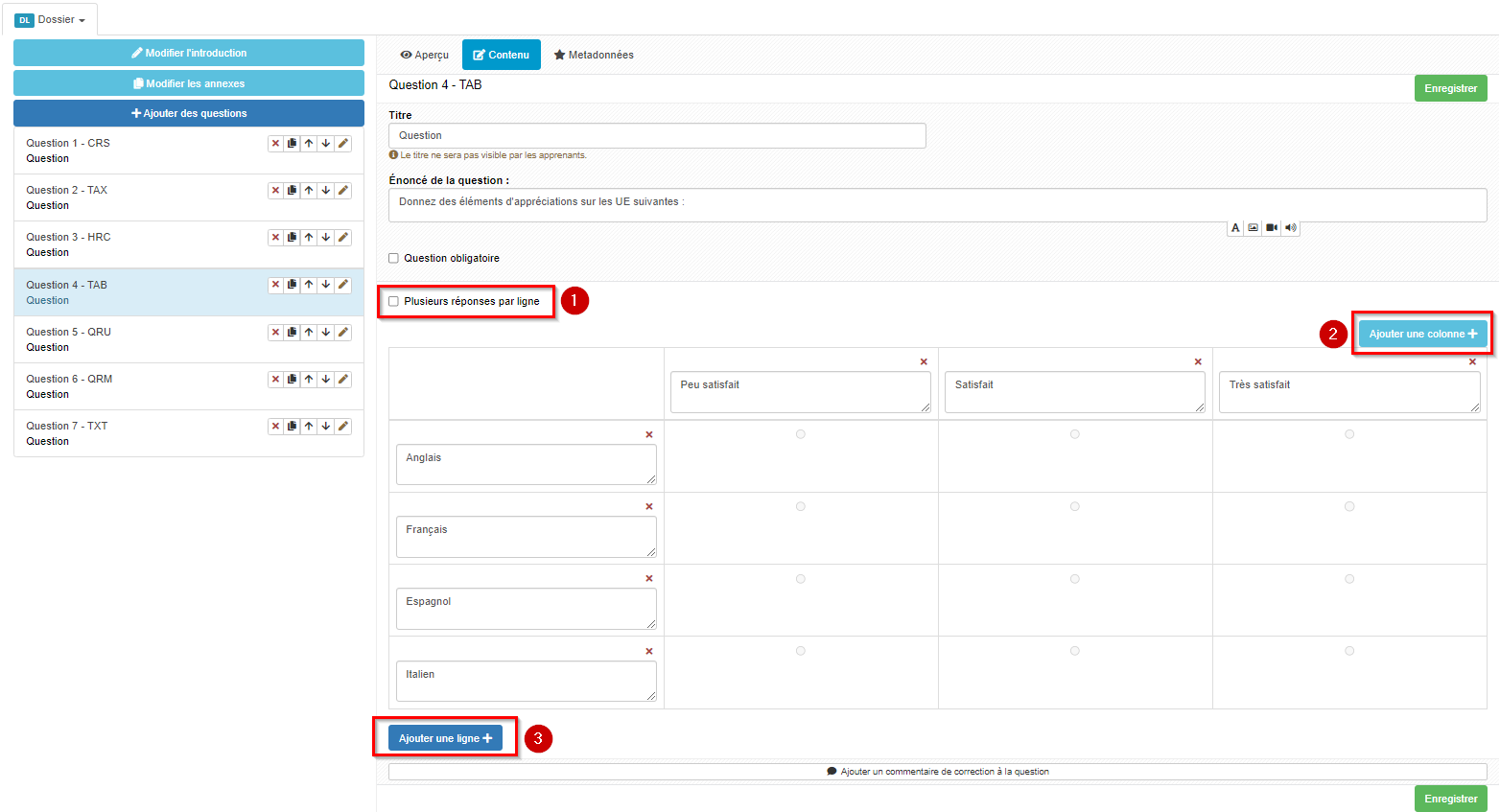 Les différents types de questions d'enquête disponibles - Support THEIA