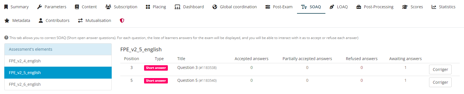 Correcting Short Answer questions - Support THEIA