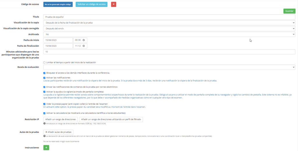 Preparar una prueba con antelación - Support THEIA