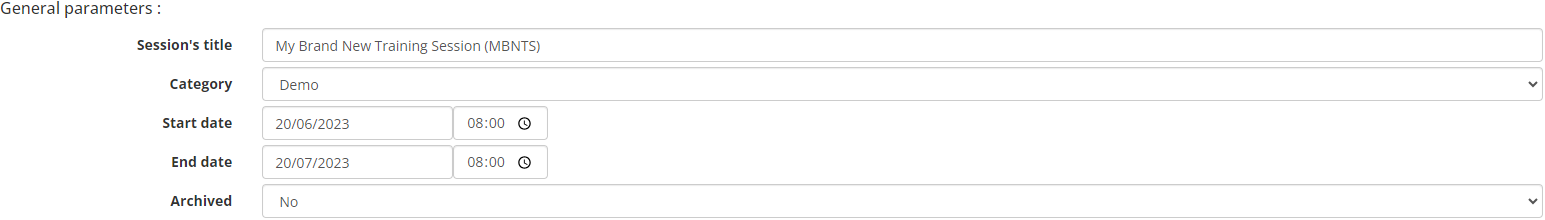 Creating and setting up a training session - Support THEIA