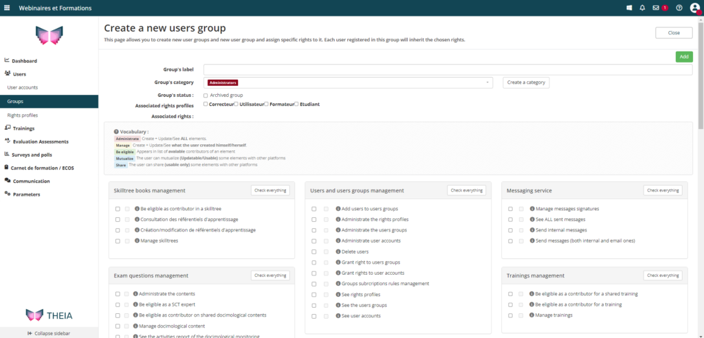Creating and managing groups - Support THEIA